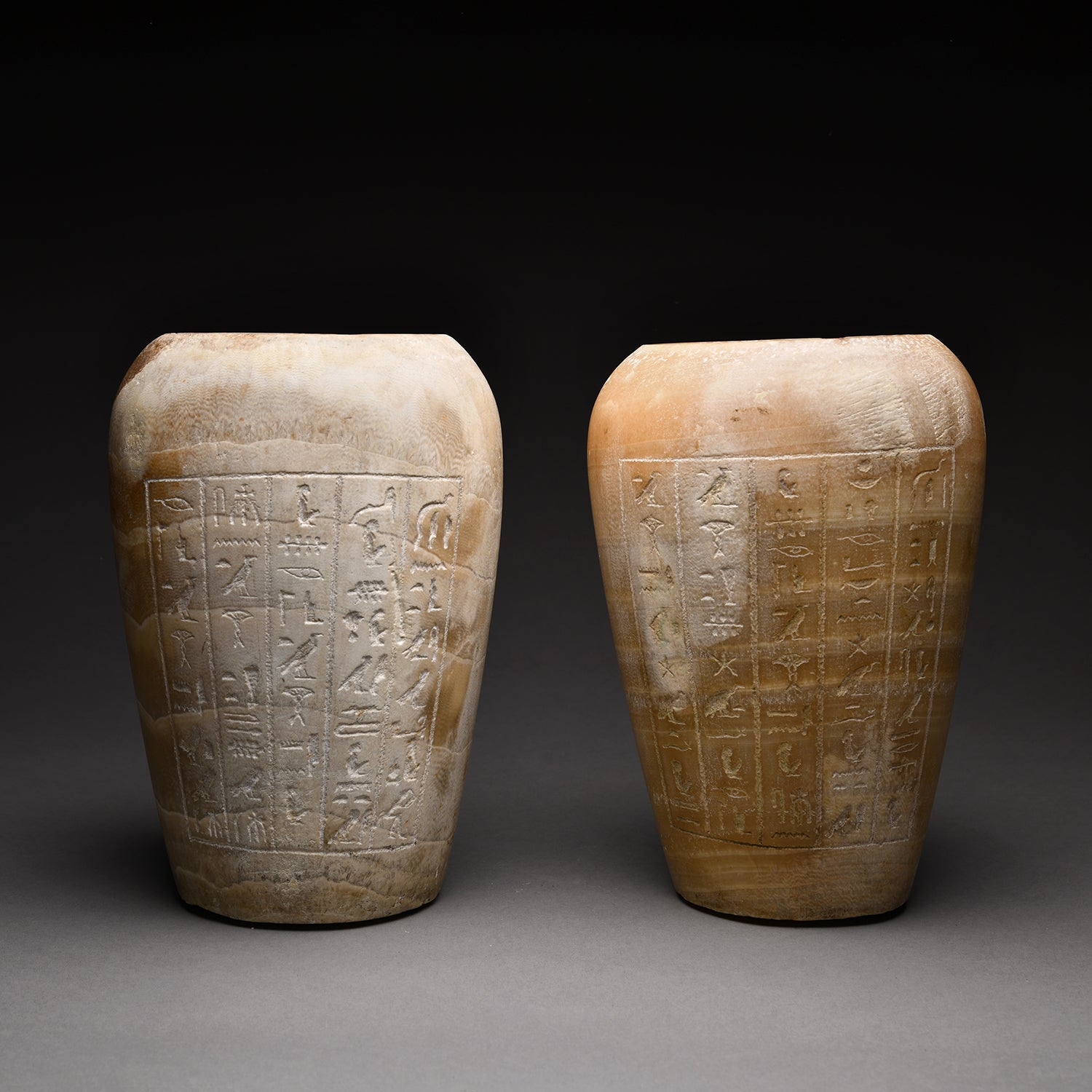 Pair of Egyptian Alabaster Canopic Jars – monumentgalleryla